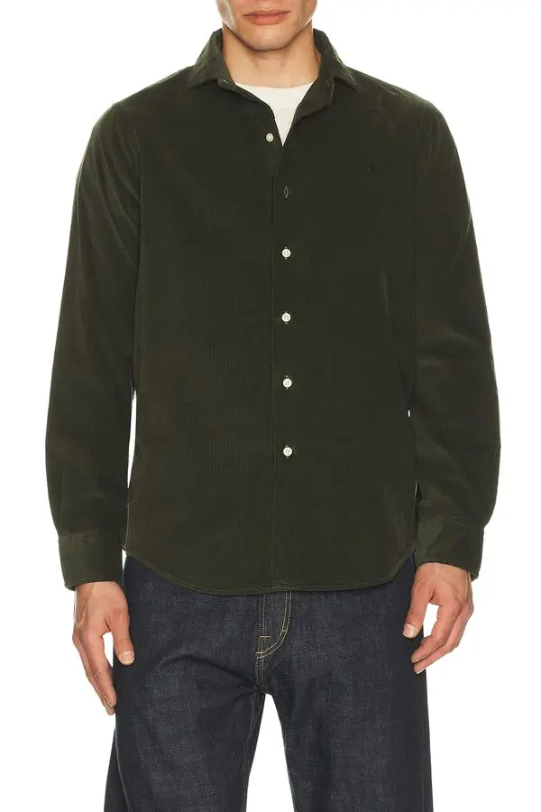 Polo Ralph Lauren Long Sleeve Corduroy Sport Shirt In Olive - Estate Olive