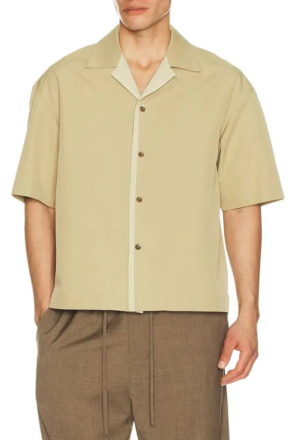 LE17SEPTEMBRE Open Collar Short Sleeve Shirt In Beige - Mustard