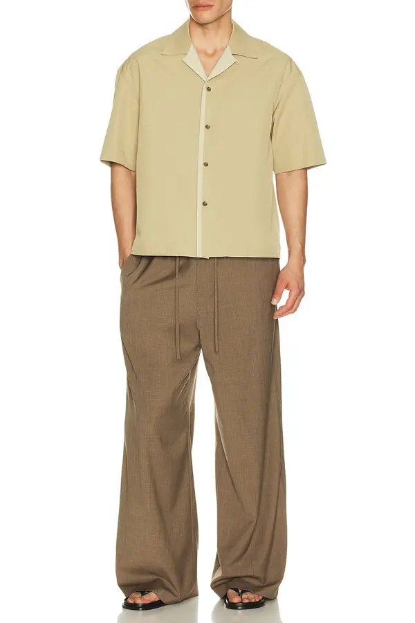LE17SEPTEMBRE Open Collar Short Sleeve Shirt In Beige