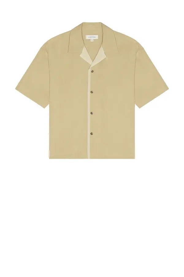 LE17SEPTEMBRE Open Collar Short Sleeve Shirt In Beige