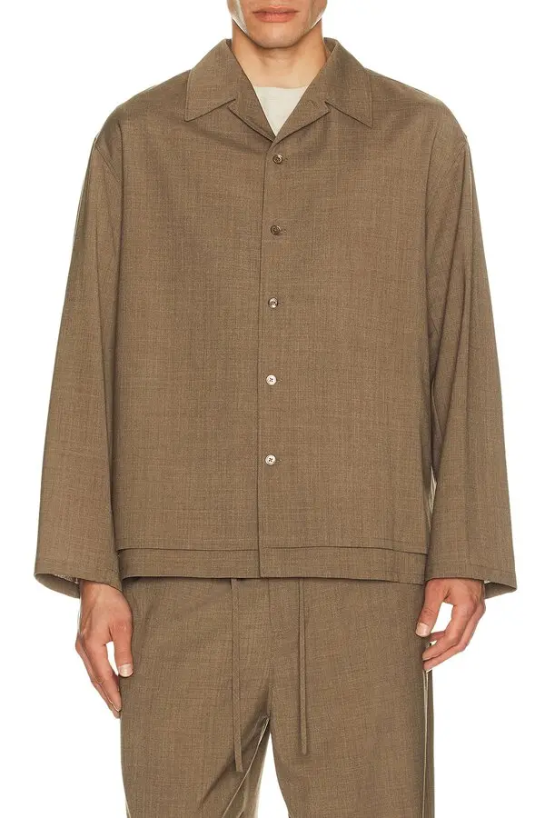 LE17SEPTEMBRE Double Layered Open Collar Shirt In Taupe - Brown