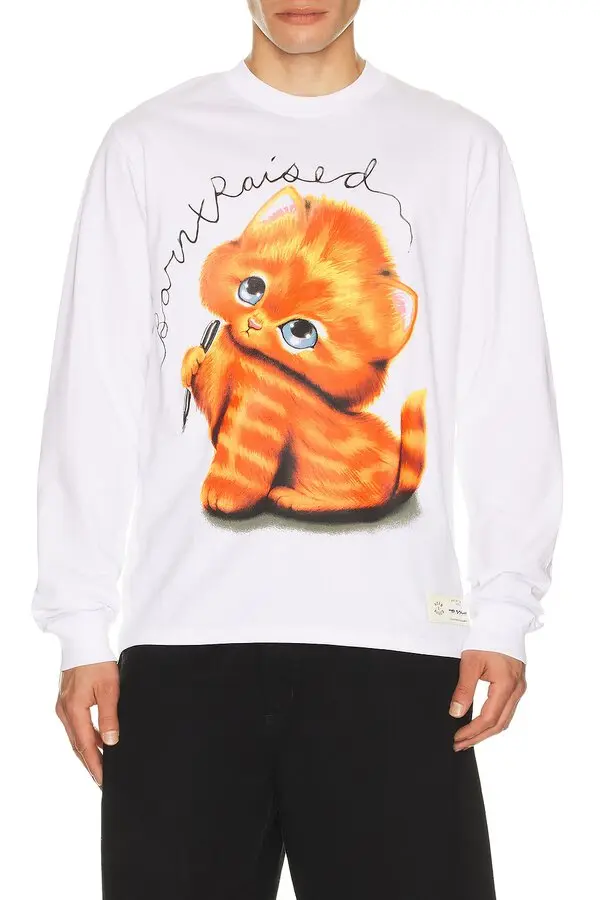 BORN X RAISED Kitty Long Sleeve Tee - White