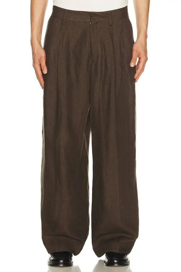 ERL Pleated Suit Trousers Woven In Brown - Dark Brown