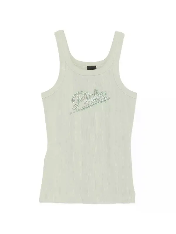 Pinko Ribbed Stretch Cotton Rhinestone Logo Tank Top