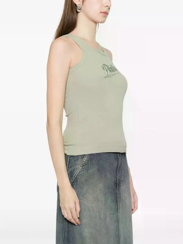 Pinko Ribbed Stretch Cotton Rhinestone Logo Tank Top