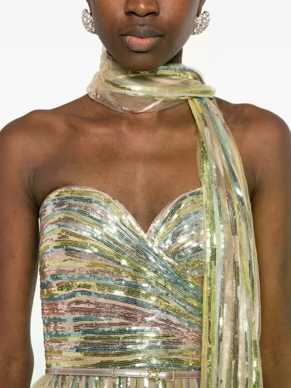 Elie Saab Sequin Tassel Maxi Dress
