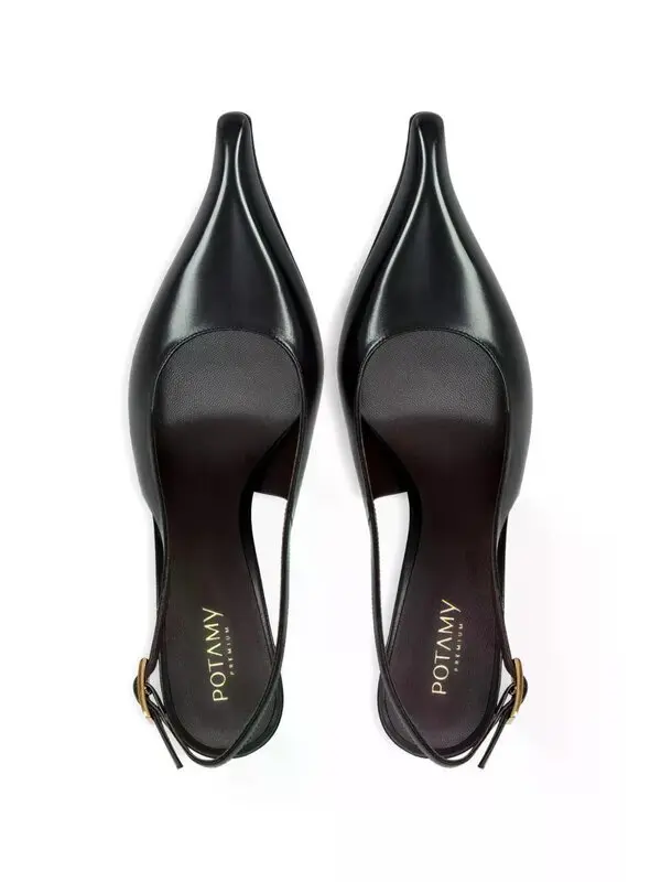 POTAMY Pointed Buckle Leather Pumps - Black