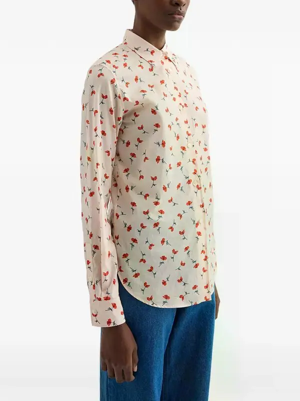 JIL SANDER Cotton Muslin Mini Flower Print Shirt - Neutrals