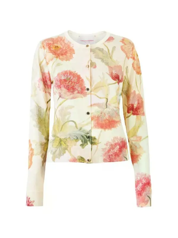 Carolina Herrera Poppy-print Cardigan - Neutrals