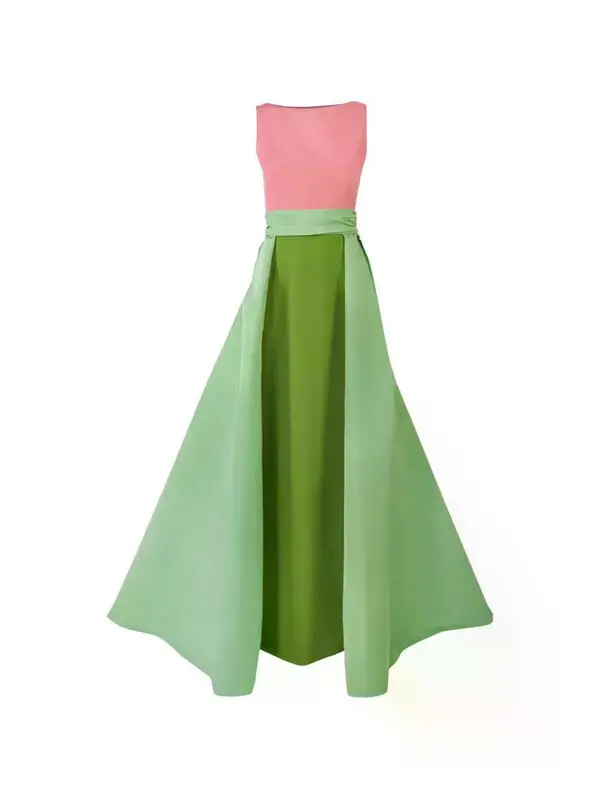 Carolina Herrera Color-blocked Column Gown With Overskirt - Green