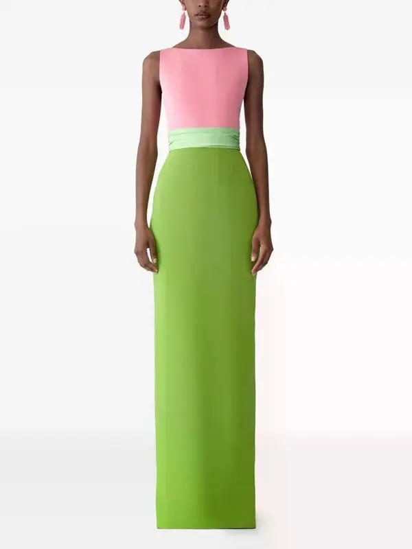 Carolina Herrera Color-blocked Column Gown With Overskirt - Green