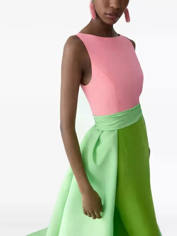 Carolina Herrera Color-blocked Column Gown With Overskirt - Green