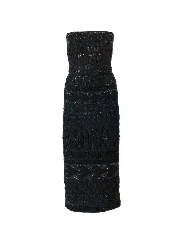 Carolina Herrera Embroidered Tulle Strapless Midi Dress - Black