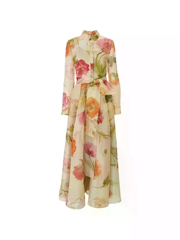 Carolina Herrera Poppy-print Organza Trench Dress - Neutrals