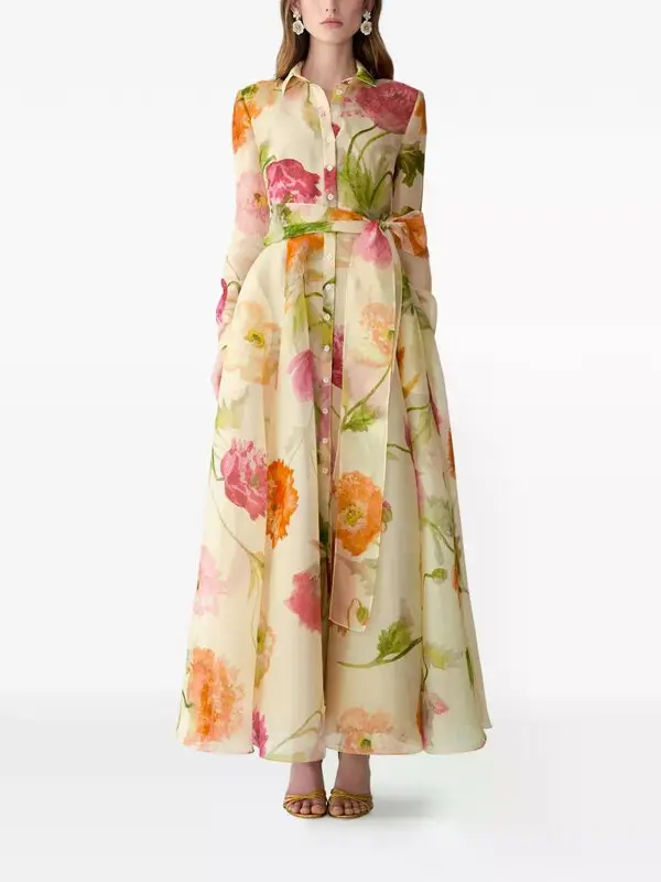 Carolina Herrera Poppy-print Organza Trench Gown