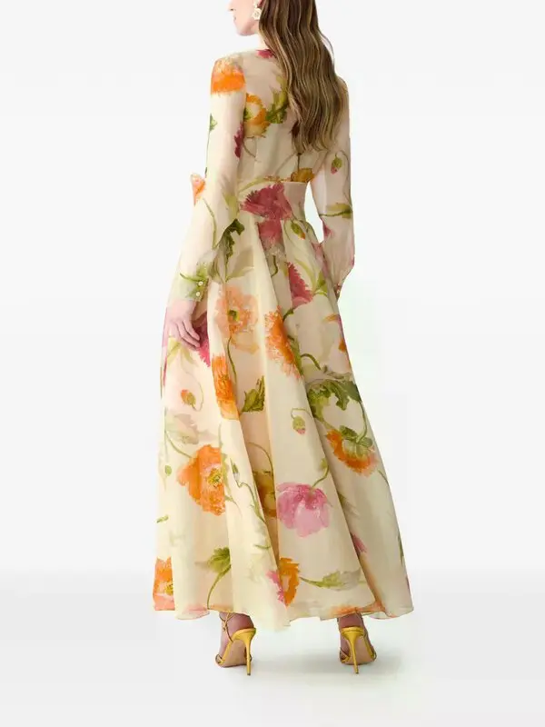 Carolina Herrera Poppy-print Organza Trench Gown