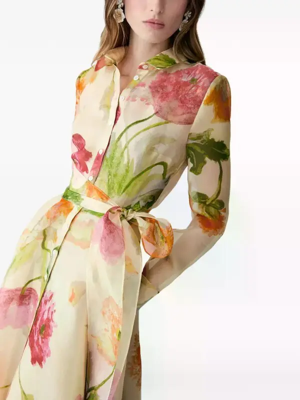 Carolina Herrera Poppy-print Organza Trench Gown