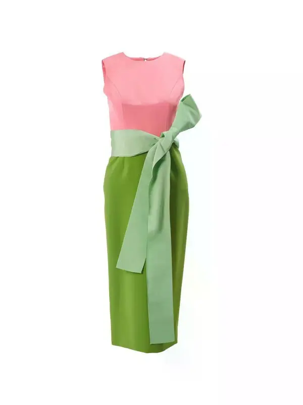 Carolina Herrera Color-blocked Midi Dress With Sash - Green