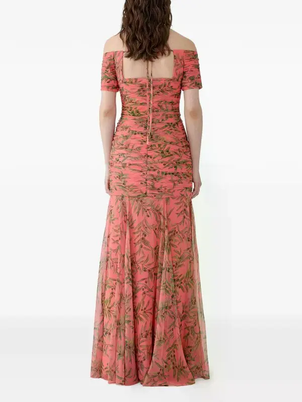 Carolina Herrera Olive Branch-print Ruched Gown - Pink