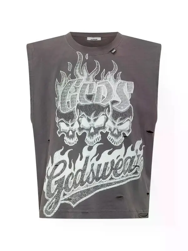 Gcds Distressed Riders Sleeveless T-shirt - Grey