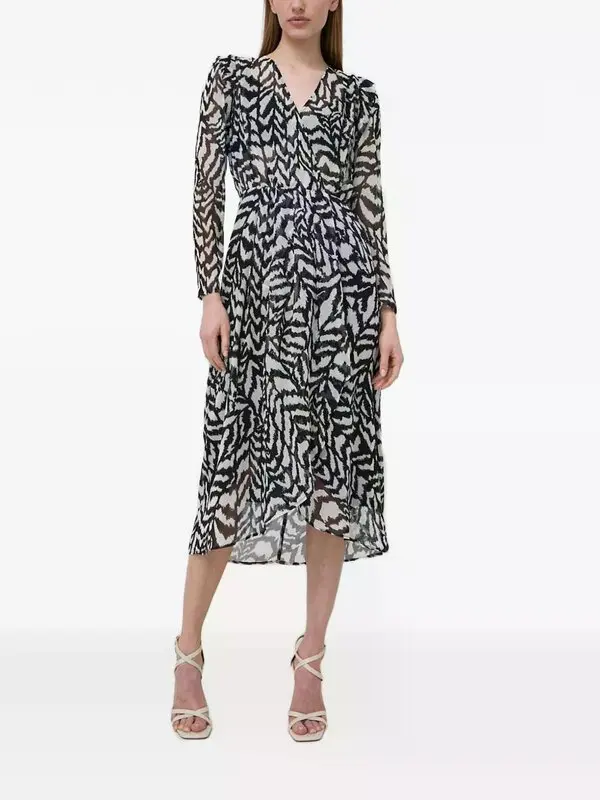 MORGAN Long-sleeve Printed Midi Dress - Black