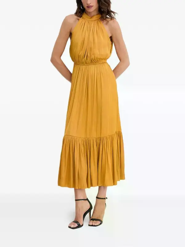 MORGAN Halterneck Tiered Midi Dress - Yellow