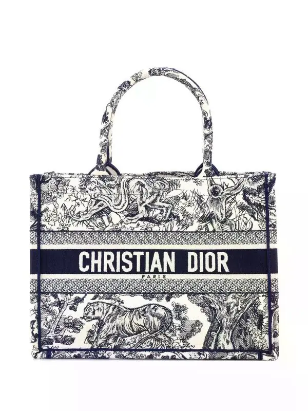 Dior Book Embroidered Canvas Medium Tote Bag - Blue