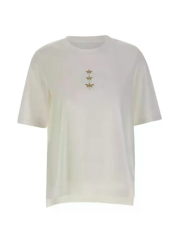 ELENA MIRO` Dragonfly-appliqué Side-slits T-shirt - Neutrals