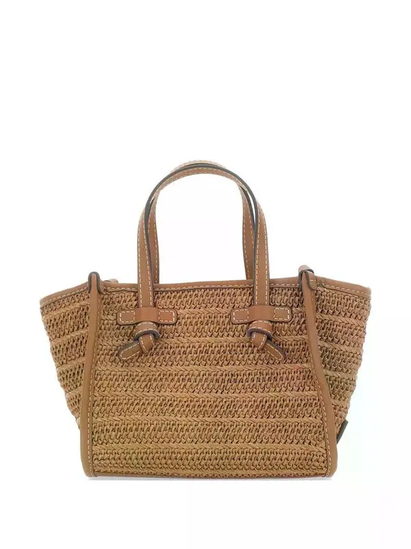 MARCELLA CLUB Miss Marcella Woven Straw Leather Trim Tote Bag - Brown