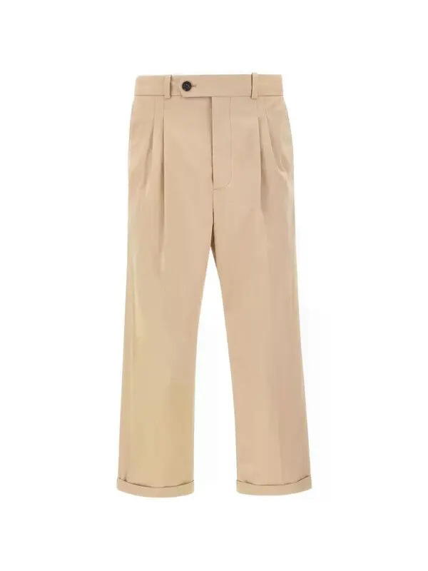 Drole De Monsieur Pleat Logo Patch Trousers - Neutrals