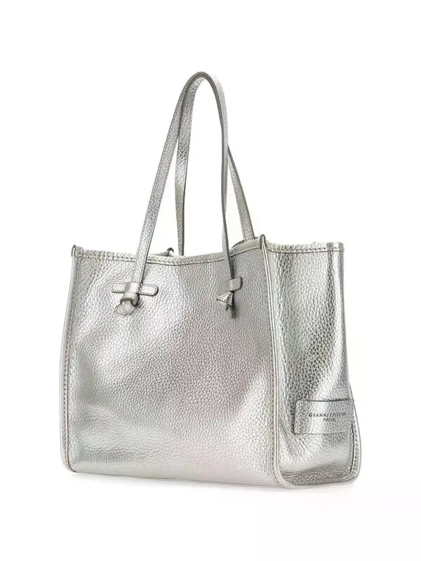 MARCELLA CLUB Grained Leather Shoulder Bag - Silver