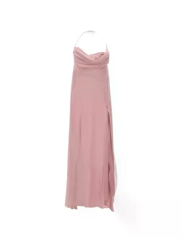 Blumarine Folded Neckline Slit Maxi Dress - Pink