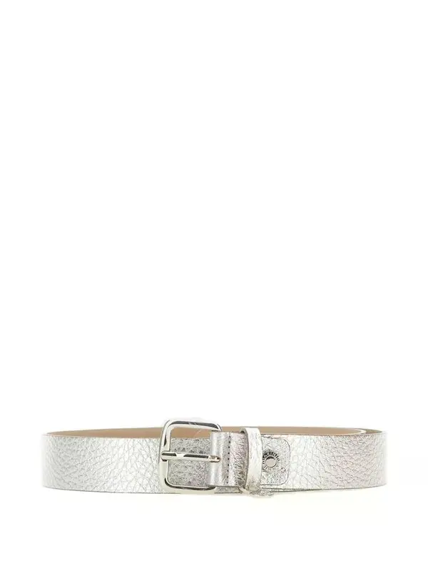 GIANNI CHIARINI Maxi-grain Square Buckle Leather Belt - Silver