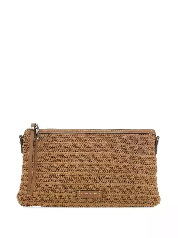 MARCELLA CLUB Woven Straw Leather Clutch Bag - Neutrals