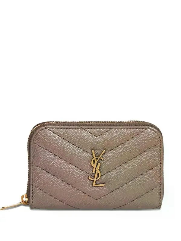 Saint Laurent Cassandre Chevron Quilted Logo Wallet - Brown