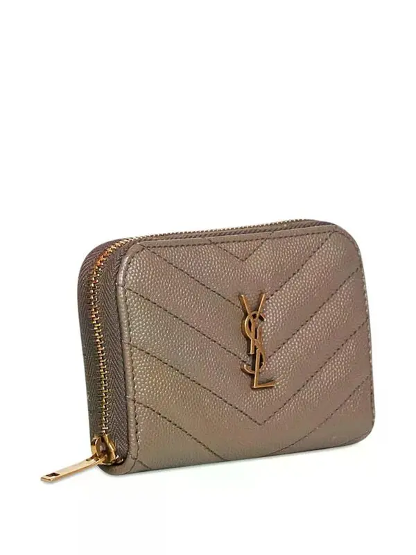 Saint Laurent Cassandre Chevron Quilted Logo Wallet - Brown