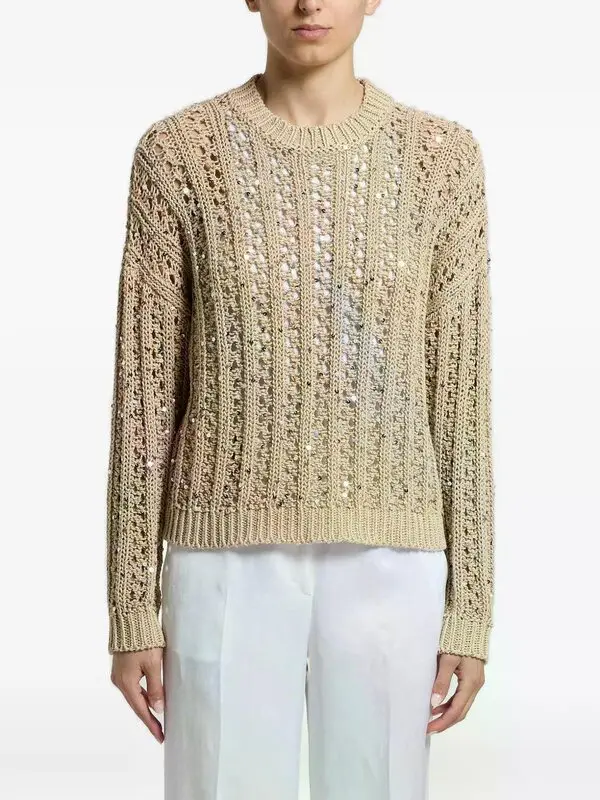 Peserico Sequin-embellishment Round-neck Sweater - Neutrals