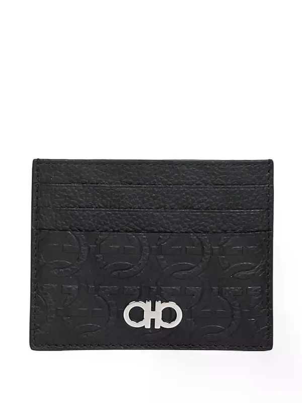 FERRAGAMO Gancini-detail Leather Card Holder - Black