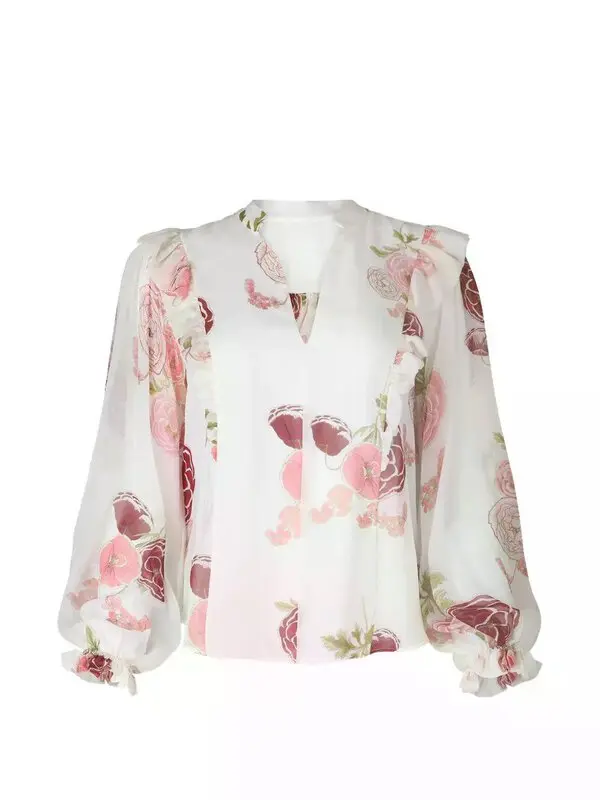 Giambattista Valli Ruffled-detail Floral-print Blouse - White