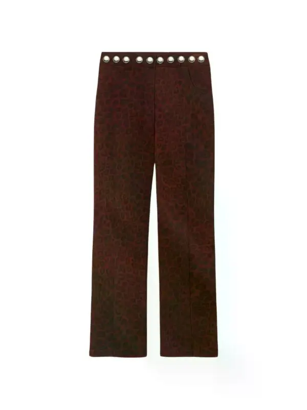 A PAPER KID Animal-print Eyelet-embellished Trousers - Red