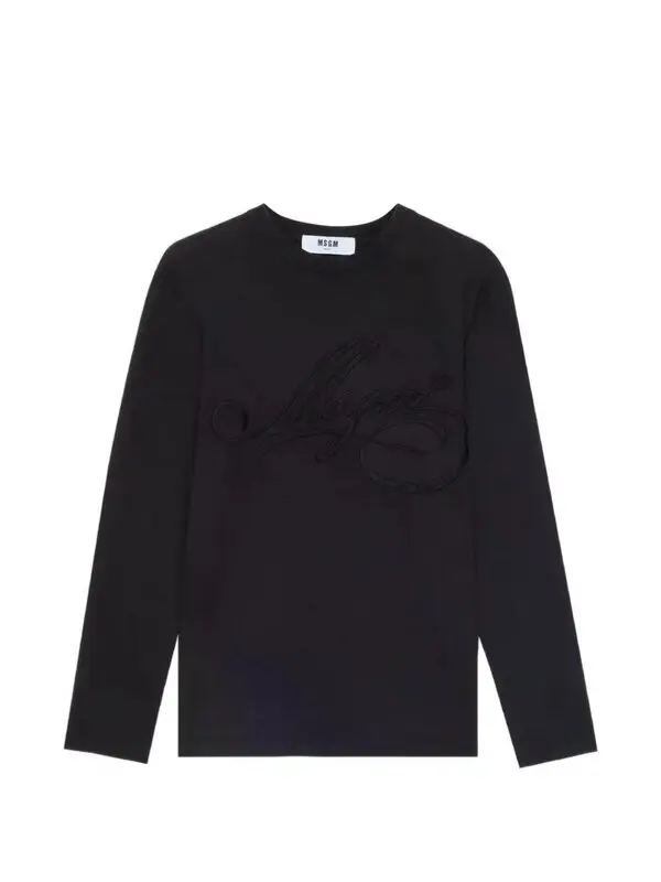 MSGM Embroidered-logo Long-sleeve T-shirt - Black
