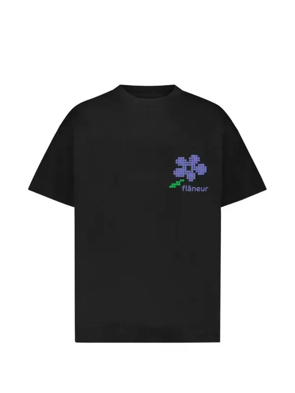 FLANEUR Floral-detail T-shirt - Black