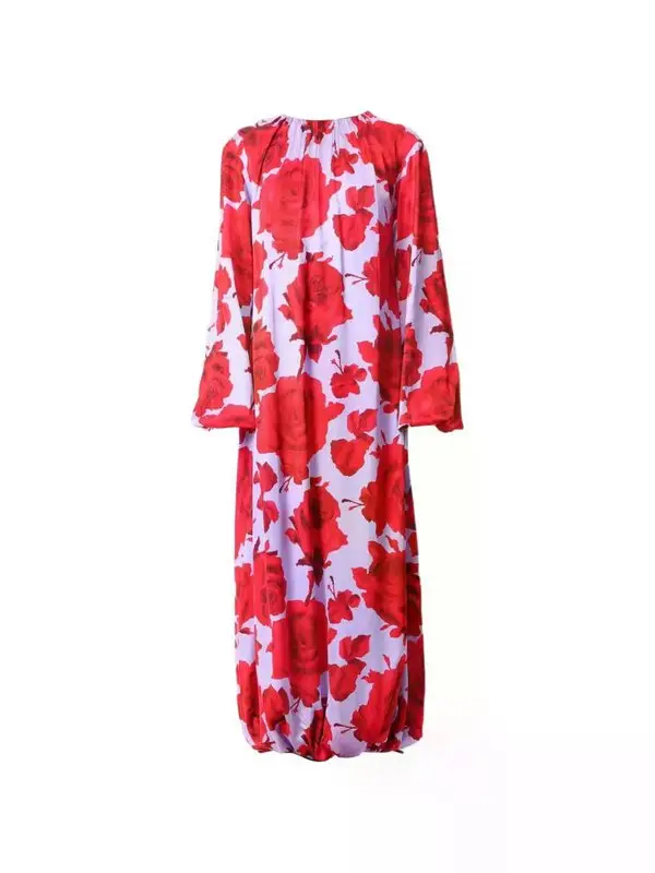 MSGM Floral Long-sleeve Dress - Red