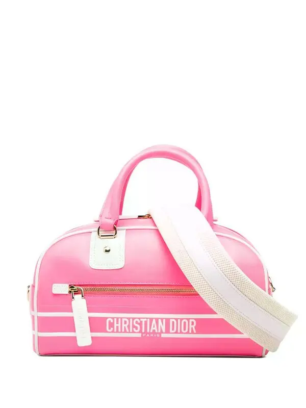 Dior 2022 Small Leather Vibe Zip Bowling Bag Satchel - Pink