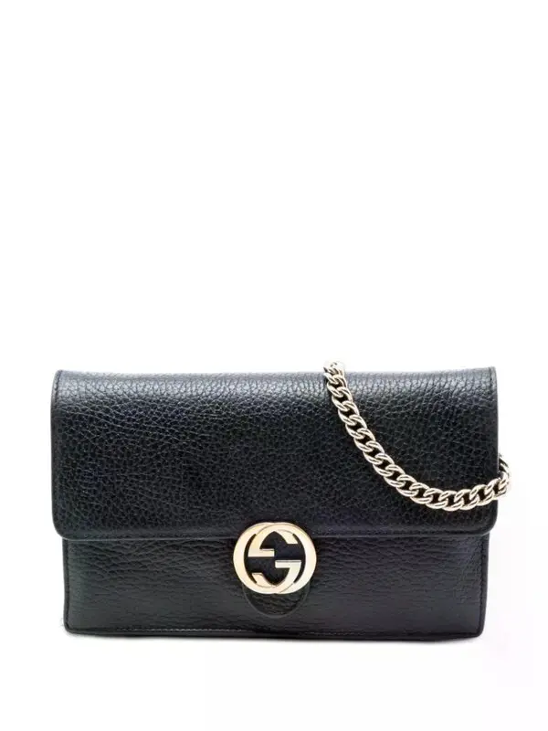 Gucci 2000-2015 Leather Interlocking G Dollar Wallet On Chain Crossbody Bag - Black