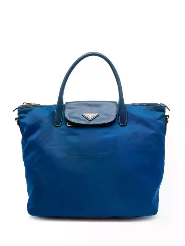 Prada 2013-2025 Saffiano Trimmed Tessuto Satchel - Blue