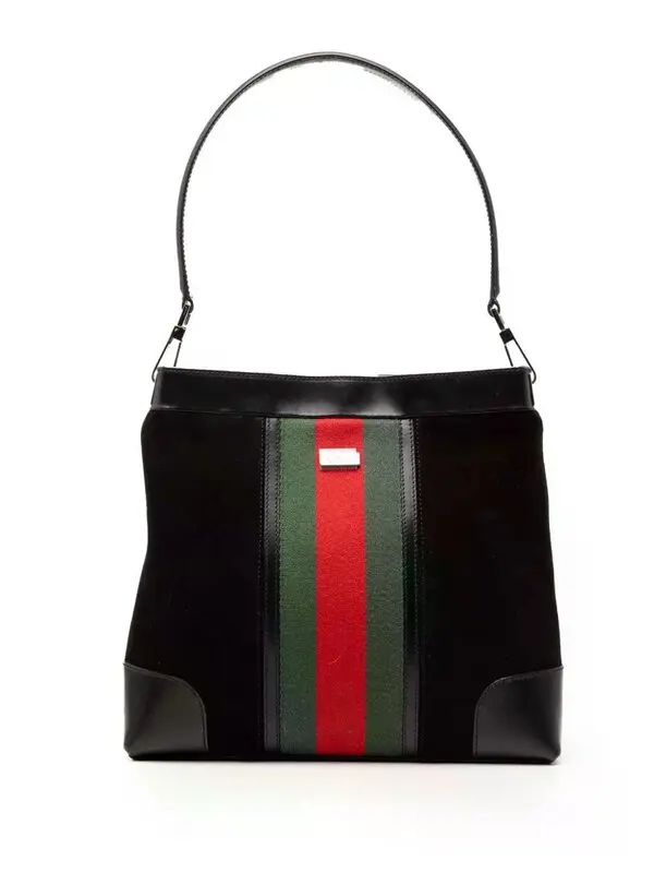 Gucci 2000-2015 Suede Web Shoulder Bag - Black