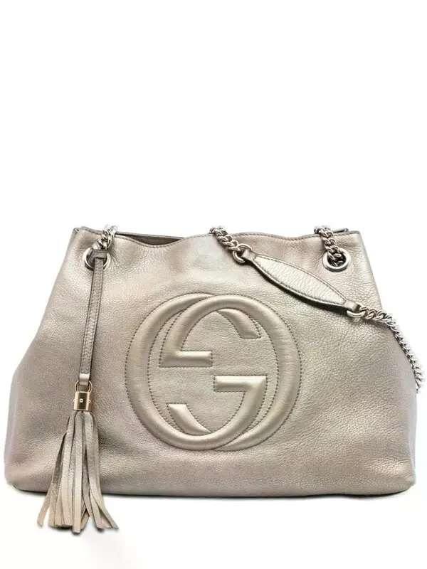 Gucci 2000-2015 Medium Metallic Leather Soho Chain Tote Bag - Silver