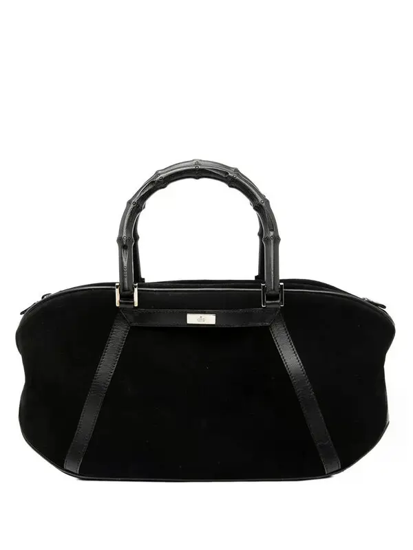 Gucci 20th Century Bamboo Suede Handbag - Black