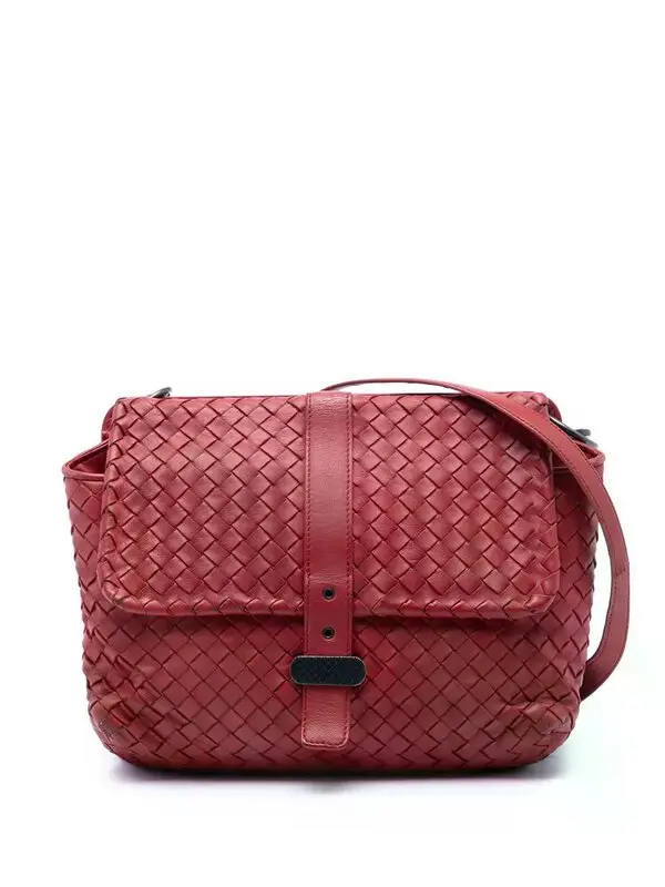 Bottega Veneta 2012-2026 Nappa Intrecciato Double Sided Flap Messenger Bag Crossbody Bag - Red
